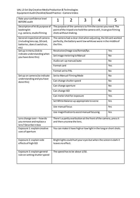Dslr workshop camera audit form blank 2019 | PDF