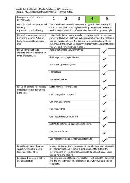 Dslr workshop camera audit form blank 2019 | PDF