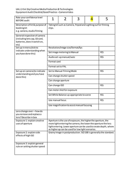 Camera Audit Form | PDF