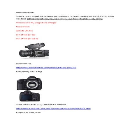 Camera equipment presentation | DOCX | Cameras and Camcorders ...