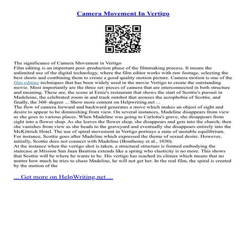 Camera Movement In Vertigo | PDF