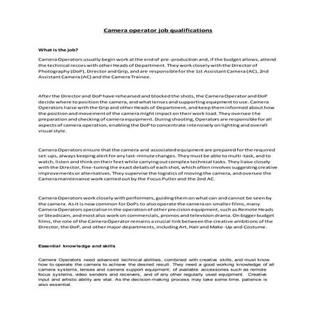Camera operator job qualificationsbtgrebwtrewby | DOCX