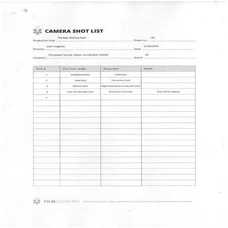 Camera Shot List #2 | PDF