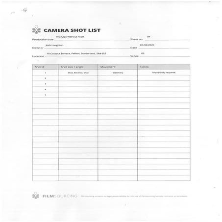 Camera Shot List #3 | PDF | Cameras and Camcorders | Consumer Electronics