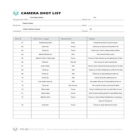 Shot list 2 | PDF