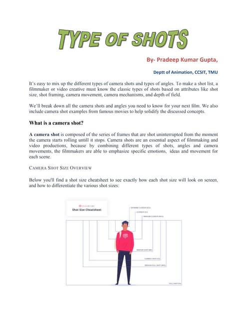 A Beginner's Guide to Camera Shots and Angles | PDF
