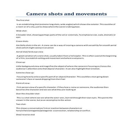 The film shot, camera angles and movement | DOCX