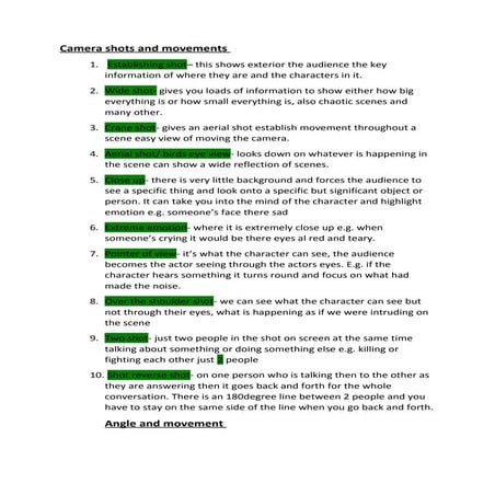 Camera shots and movements | PDF