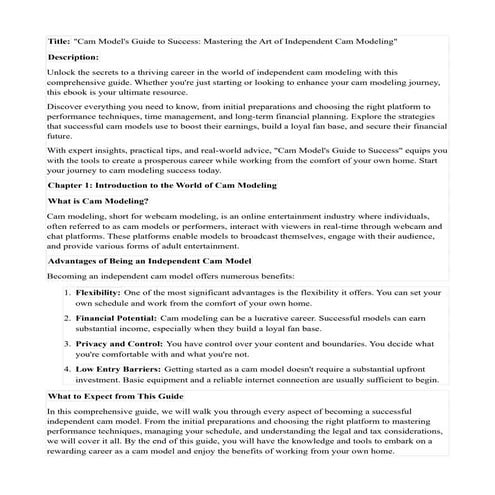 Cam Model's Guide to Success Mastering the Art of Independent Cam Modeling.pdf | Content ...