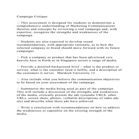 Campaign Critique This assessment is designed for students to | DOCX ...
