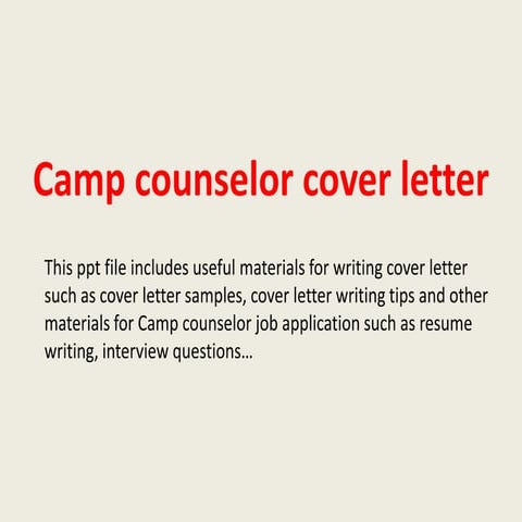 Camp Counselor Cover Letter