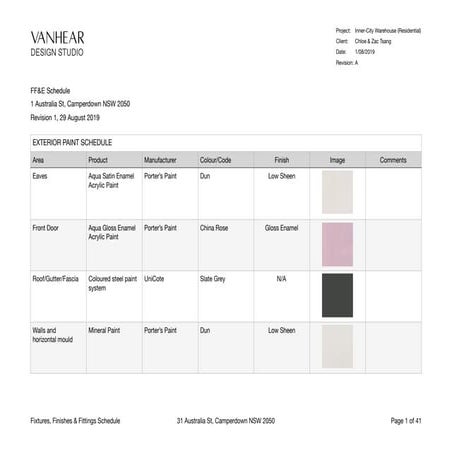 Camperdown Warehouse FF&E Schedule | PDF