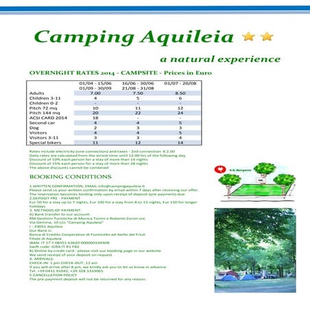 Camping Aquileia campsite prices 2014 | PDF