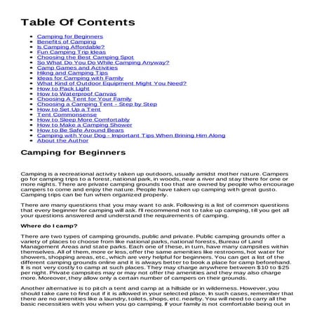 Camping For Beginners | PDF