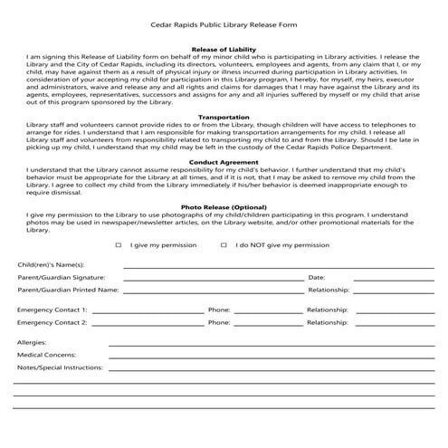Teen Summer Camp: Camp release form | PDF