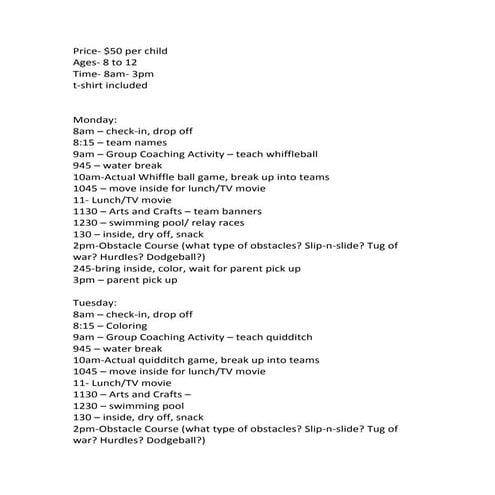 Week 1- Summer Camp Lesson Plans | DOCX