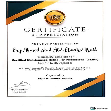 Certificate of Appreciation for conducting the Certified Maintenance ...