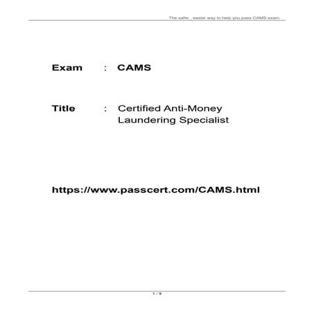 CAMS Certified Anti-Money Laundering Specialist Updated Dumps | PDF