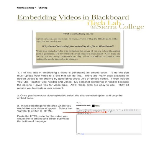 Camtasia Step 4 Sharing (Embed into Blackboard) | PDF