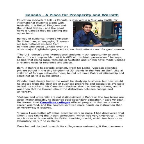 Canada - A Place For Prosperity And Warmth | DOC