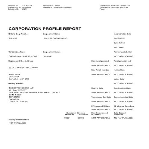 High Alert Capital (Canadian Corp. Records) | PDF