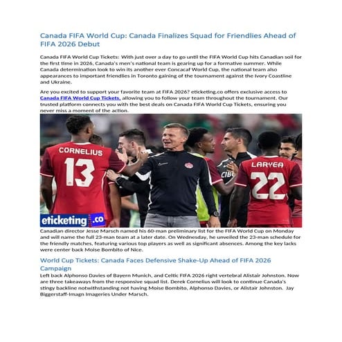 Canada FIFA World Cup Canada Finalizes Squad for Friendlies Ahead of ...