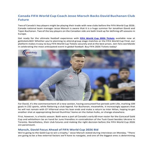 Canada FIFA World Cup Coach Jesse Marsch Backs David Buchanan Club ...