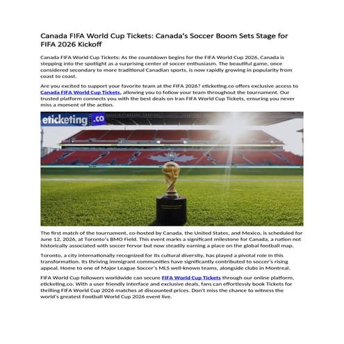 Canada FIFA World Cup Tickets Canada's Soccer Boom Sets Stage for FIFA ...