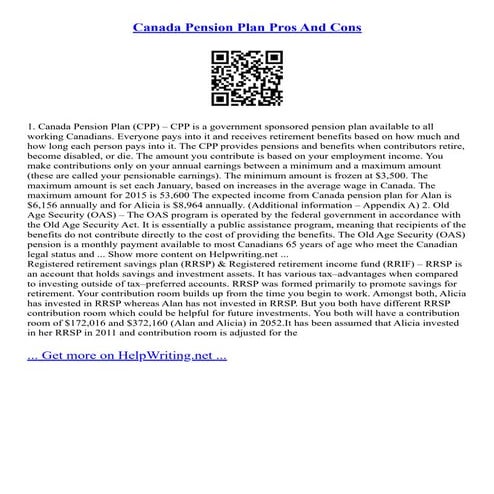 Canada Pension Plan Pros And Cons | PDF