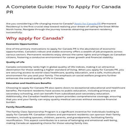 A Complete Guide: How To Apply For Canada PR | PDF