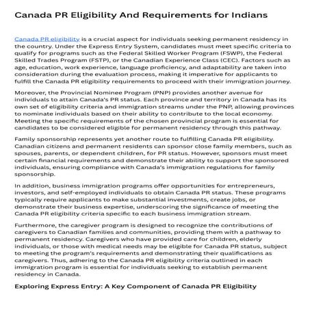 Canada PR - Eligibility, Steps to apply and Visa processing fees | PPTX
