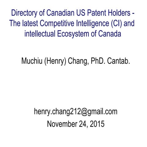 Thearchived Canadian US Patent Competitive Intelligence Database (2015 ...