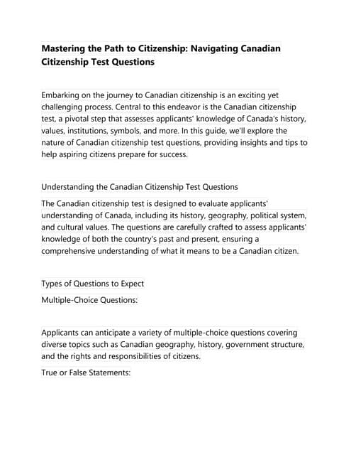 canadian citizenship test | PDF