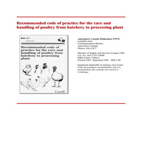 Canadian code of practice for the care and handling of poultry | PDF