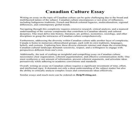 Canadian Culture Essay. Canadian Culture Essay.docx - Canadian culture ...
