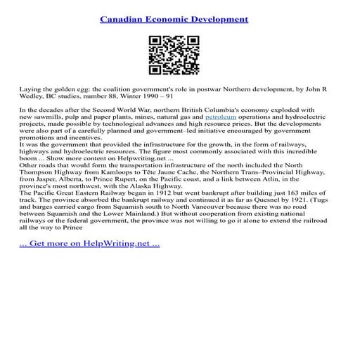 Canadian Economic Development | PDF