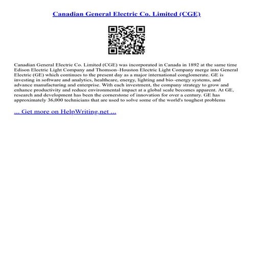 Canadian General Electric Co. Limited (CGE) | PDF