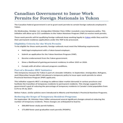 Canadian Government to Issue Work Permits for Foreign Nationals in ...