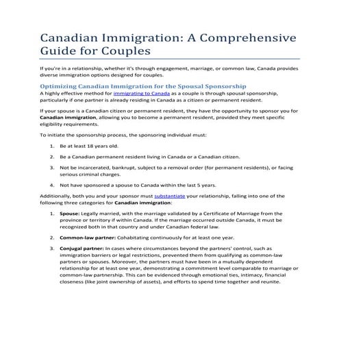 Step by Step Guide to Sponsor Spouse for Canada Immigration | PDF