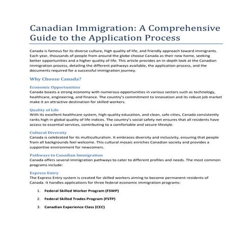 Canadian Immigration A Comprehensive Guide to the Application Process.docx