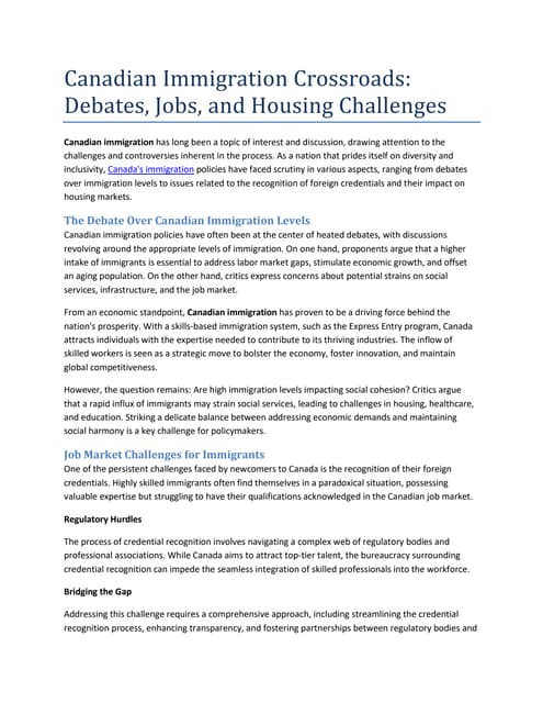 Immigration in canada opportunities and challenges | PDF