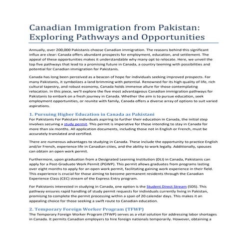 Canadian Immigration from Pakistan Exploring Pathways and Opportunities ...