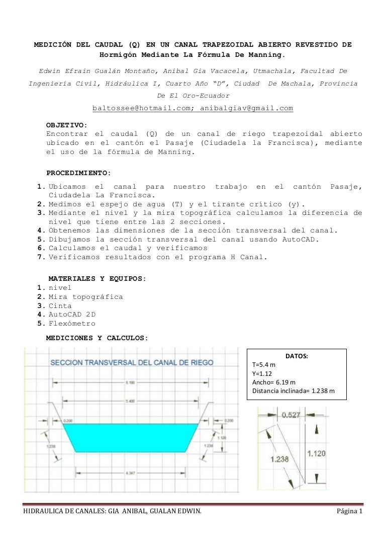 tetraedro Sueño áspero avance calculo de manning Sumamente elegante ...