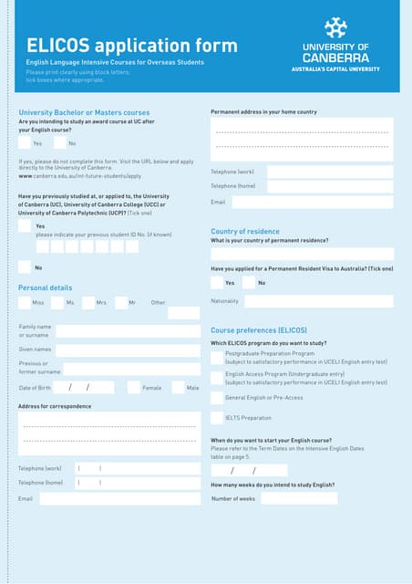 Australian National University Anu college application form 0715 | PDF