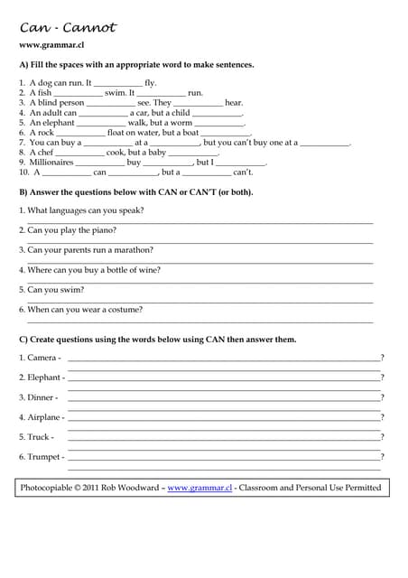 Can or can't esl worksheet with animals vocabulary for kids | PDF