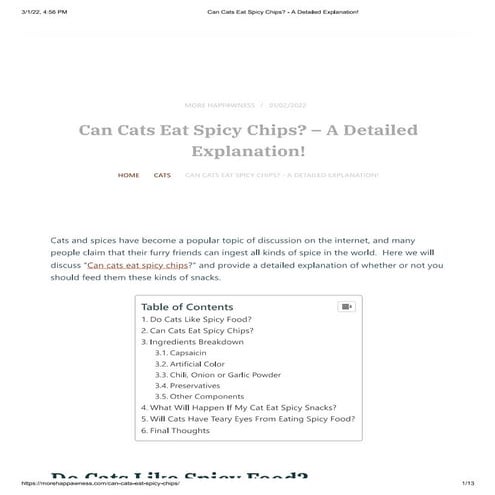 Can cats eat spicy chips - A detailed explanation! | PDF