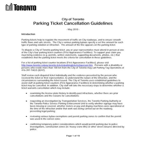 City of Toronto-Parking Ticket Rules & Regulations | PDF