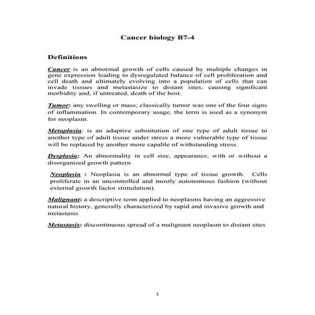 Cancer biology b7 4 lecures | PDF
