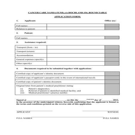 Cancer care namibia fund application form | DOCX