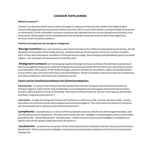 Cancer explained | DOCX